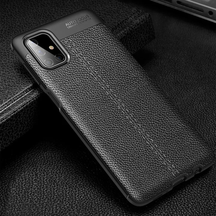 Samsung Galaxy M51 Hoesje Litchi Skin Back Cover Zwart | gsmpunt