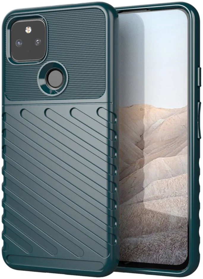 Google Pixel 5a Hoesje Twill Thunder Texture TPU Back Cover Groen | gsmpunt