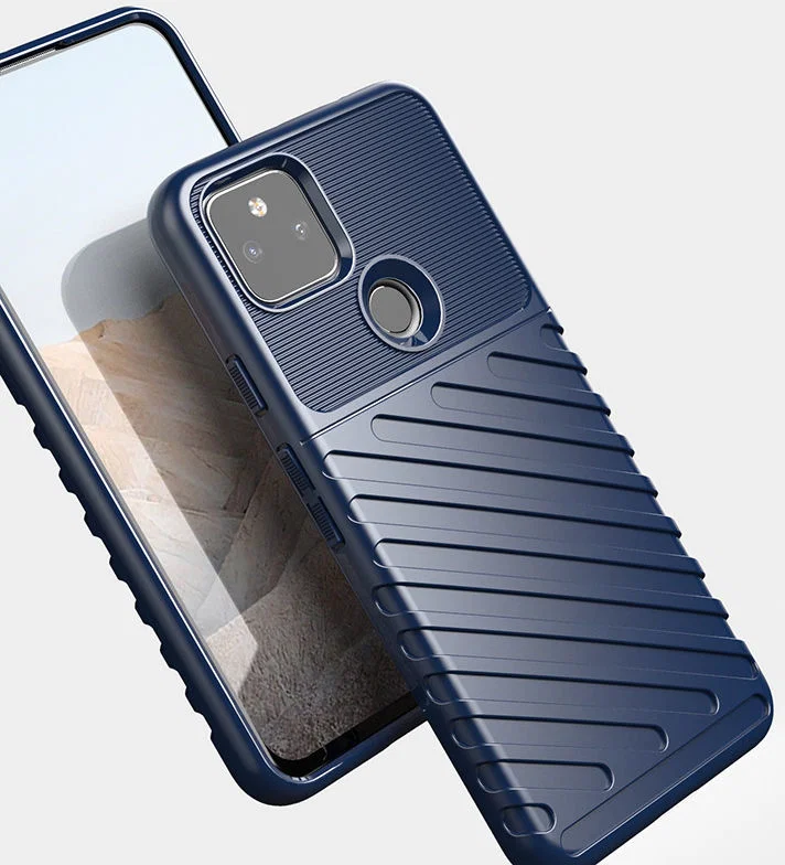 Google Pixel 5a Hoesje Twill Thunder Texture TPU Back Cover Blauw | gsmpunt