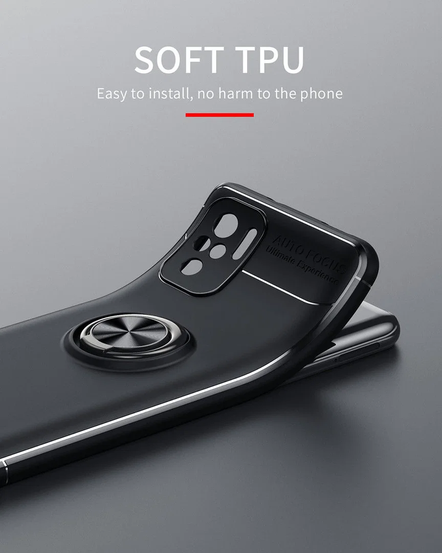 Xiaomi Redmi Note 10 / 10S Hoesje Metalen Ring Kickstand Zwart Blauw ...