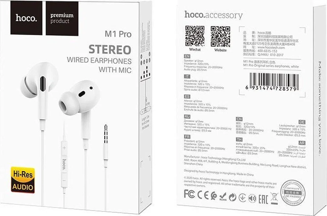 Hoco M1 Pro Bedrade In-Ear Oordopjes 3.5mm Jack Headset Wit | gsmpunt