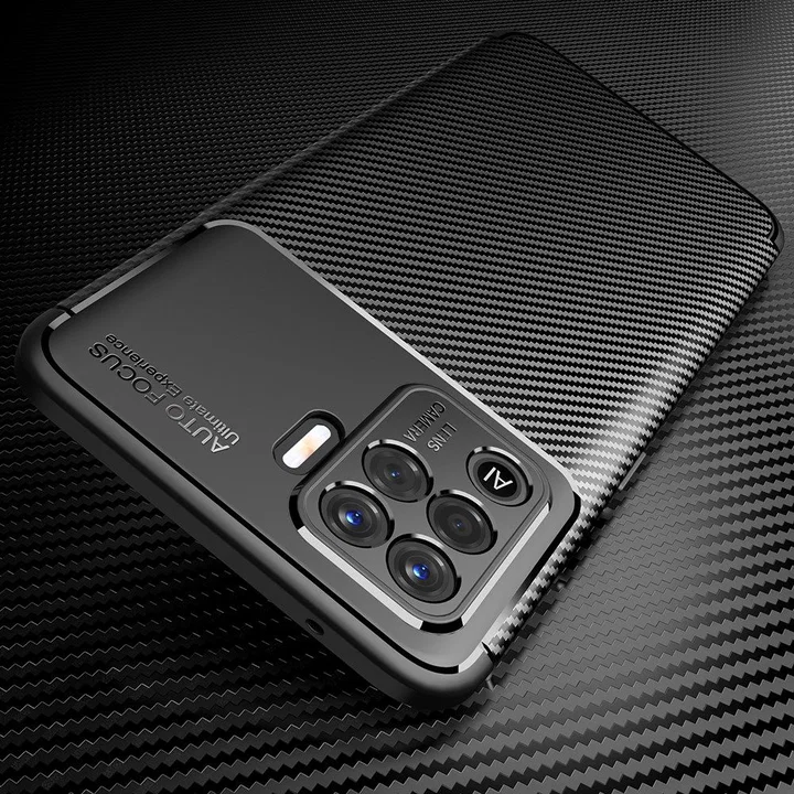 Oppo A94 Hoesje Siliconen Carbon TPU Back Cover Bruin | gsmpunt