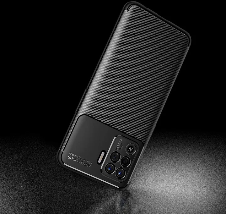 Oppo A94 Hoesje Siliconen Carbon TPU Back Cover Bruin | gsmpunt