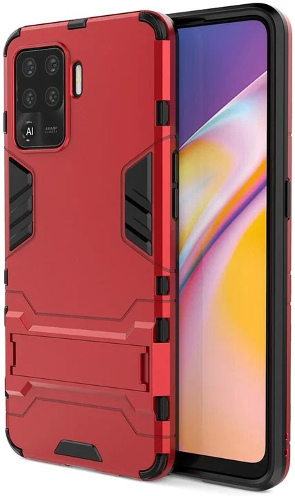 Oppo A94 Hoesje Shock Proof Hybride Back Cover met Kickstand Rood | gsmpunt