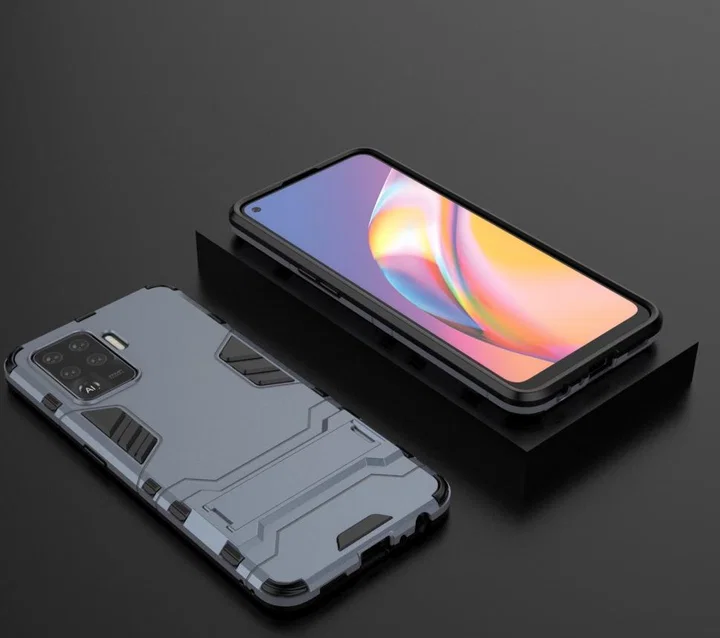 Oppo A94 Hoesje Shock Proof Hybride Back Cover met Kickstand Blauw ...
