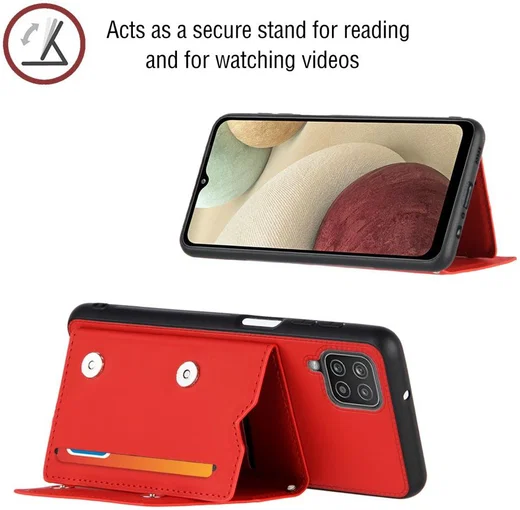Samsung Galaxy A12 Hoesje Portemonnee Back Cover met Koord Rood | gsmpunt