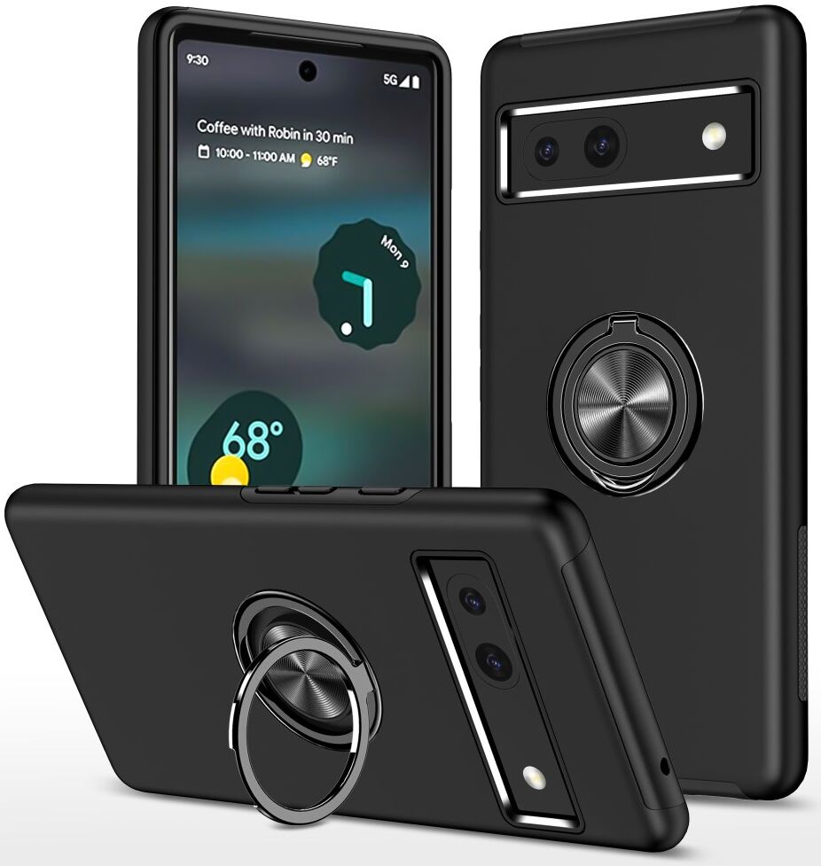 Google Pixel 7a Hoesje met Magnetische Kickstand Ring Zwart | gsmpunt