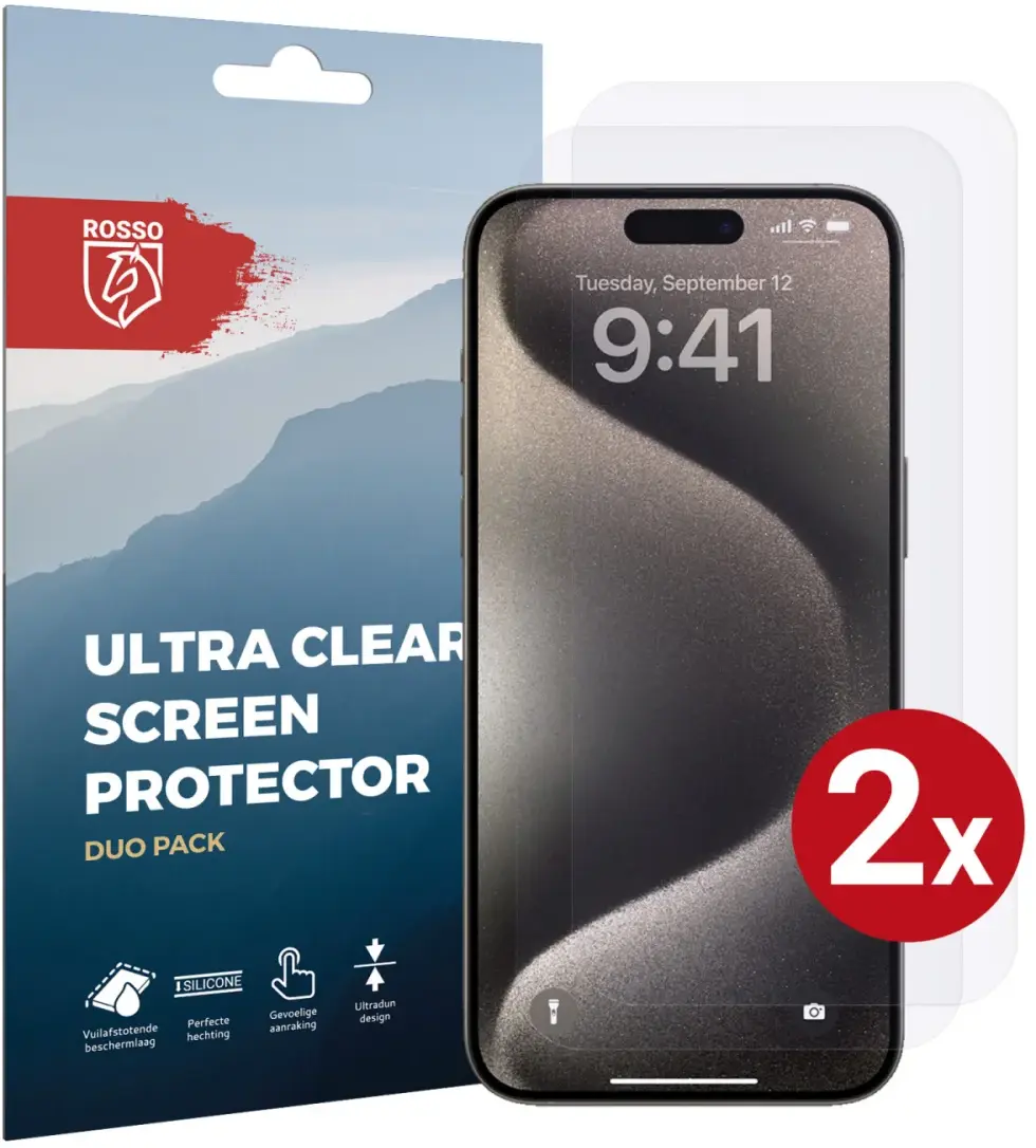 Rosso Apple iPhone 15 Pro Max Screen Protector Ultra Clear Duo Pack ...
