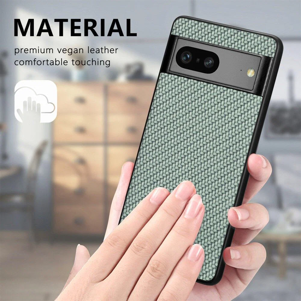 Google Pixel 7a Hoesje Carbon Fiber Back Cover Groen | gsmpunt