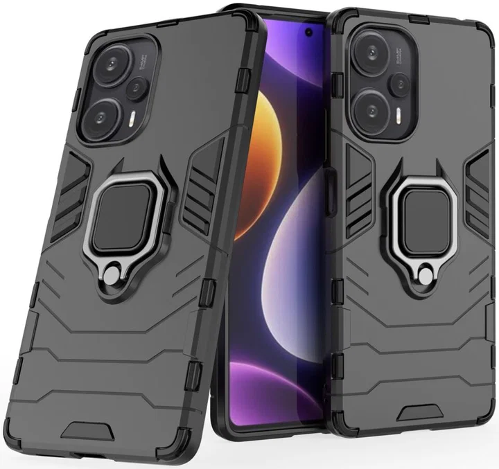 Xiaomi Poco F5 Hoesje met Magnetische Kickstand Ring Zwart | gsmpunt