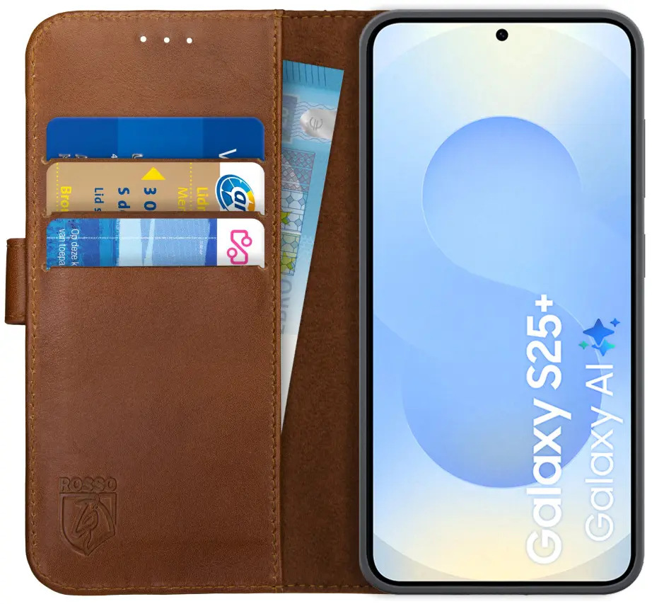 Rosso Deluxe Samsung Galaxy S25 Plus Hoesje Echt Leer Book Case Bruin ...