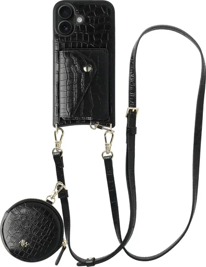 AVY Apple iPhone 16 - Statement Kit - Croco Zwart - Long Leather | gsmpunt