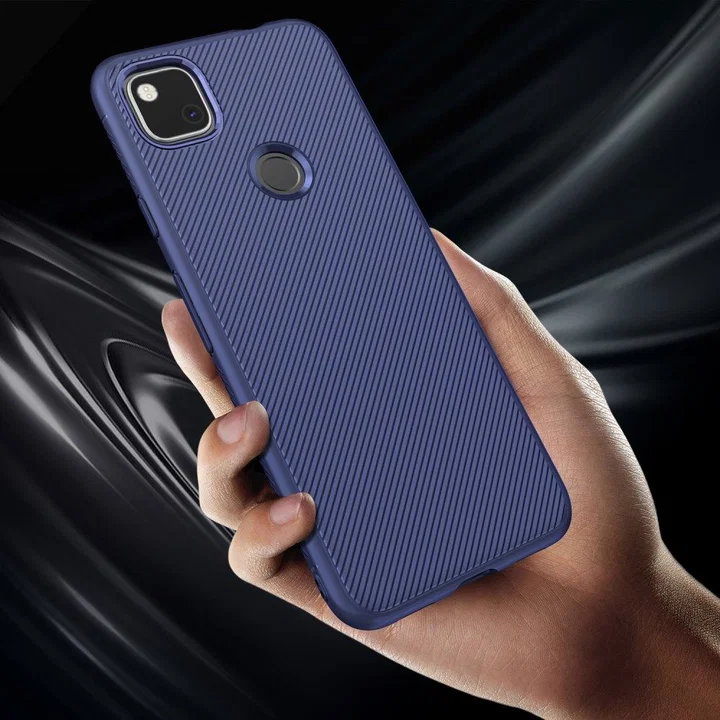 Google Pixel 4A Hoesje Twill Slim Textuur Back Cover Blauw | gsmpunt